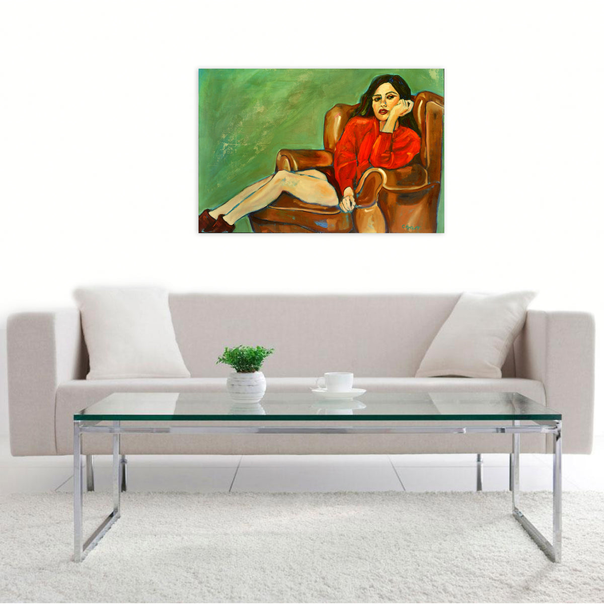 Delphine in Red by Cristina Barr, Oil on Canvas – NewYorkART.com