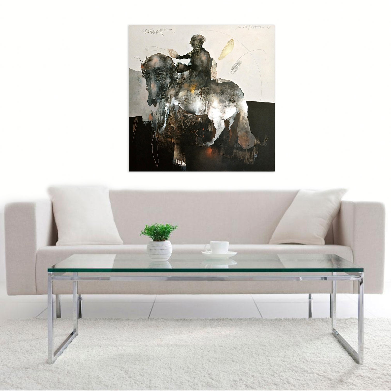 The Horseman by Jean-Louis Bessede, Acrylic on Wood – NewYorkART.com